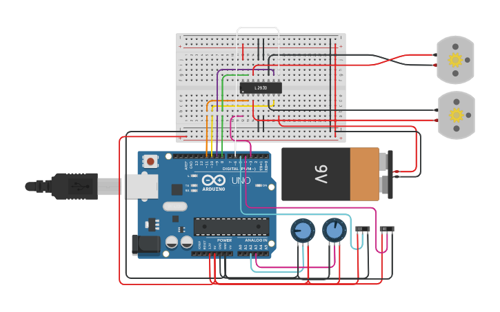Circuit design L293D Motor Speed and Direction Control - Tinkercad