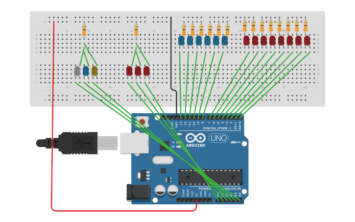 Circuit design Copy of 1.- Solo salidas (incluidas D0 y D1) - Tinkercad