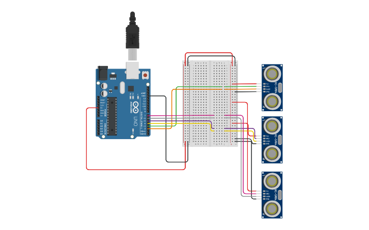 Circuit design Ultrasonic Sensor 3 | Tinkercad