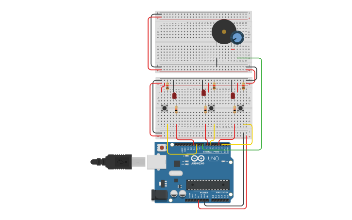 Circuit design Reaction Time Game - Tinkercad