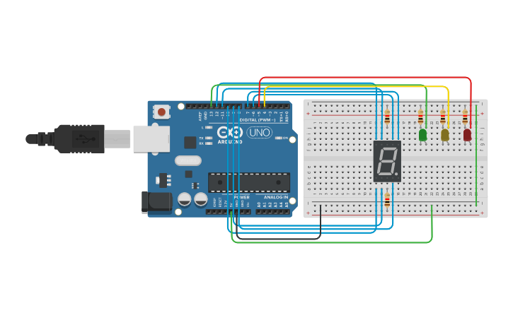 Circuit design Display 7 segmentos | Tinkercad