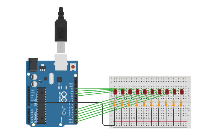 Circuit design Secuencia de Leds - Tinkercad
