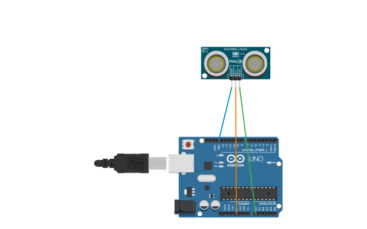 Circuit design Ultrasonic Sensor - Tinkercad