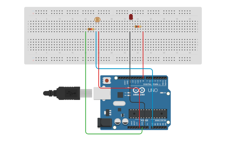 Circuit design PRUEBA EXAMEN LDR | Tinkercad