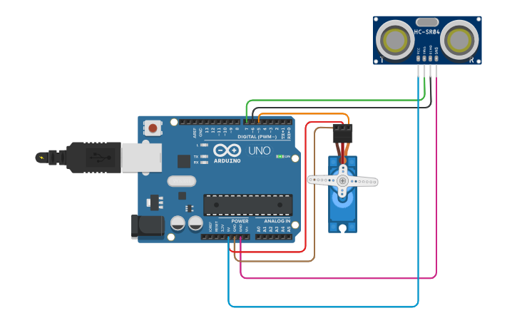Circuit design Sensor jarak - Tinkercad