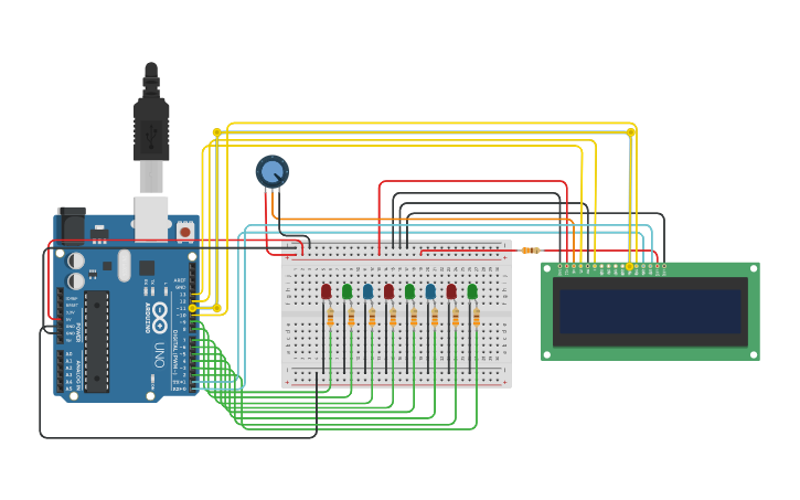 Circuit design LED LCD - Tinkercad