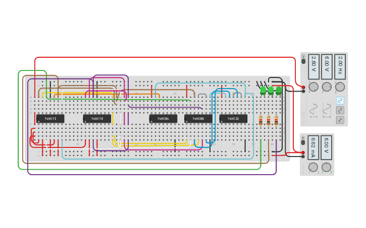 Circuit design 5 dff - Tinkercad