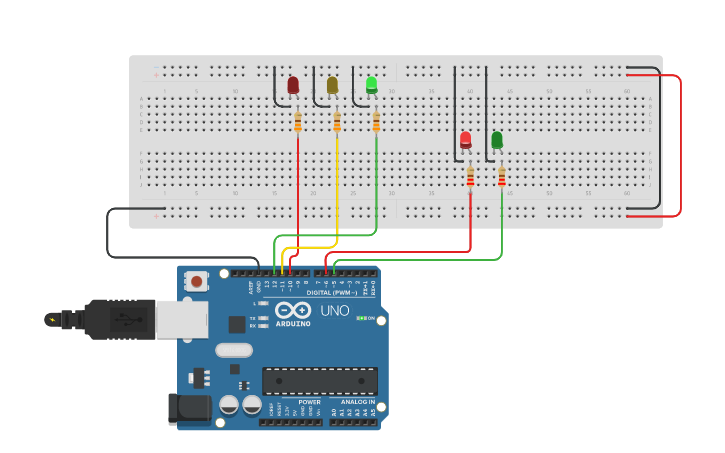 Circuit design Traffic Signal - Tinkercad