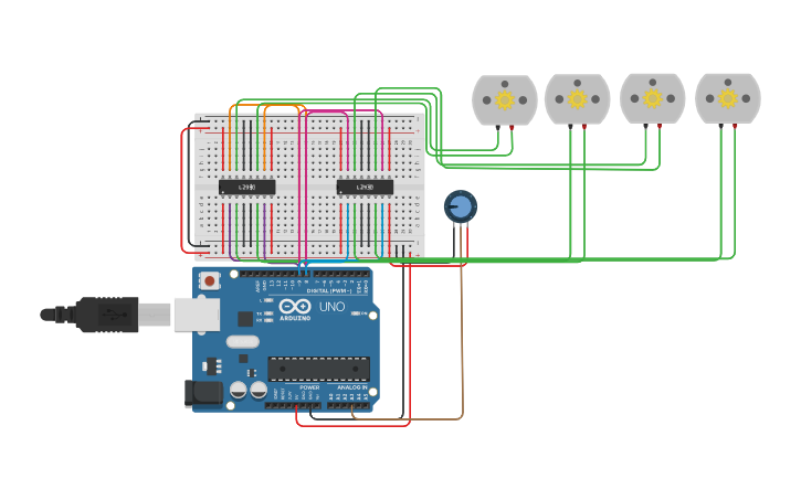 Circuit design 4 motores - Tinkercad
