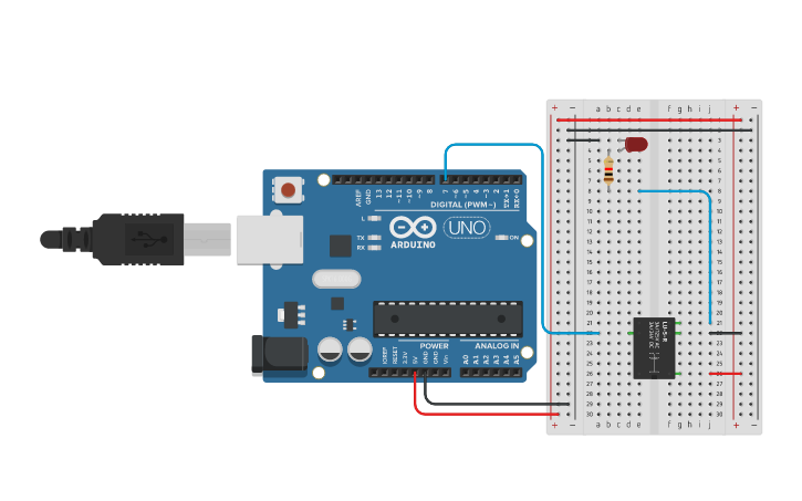 Circuit design relais + LED | Tinkercad