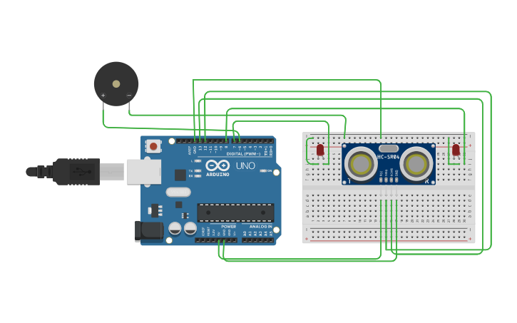 Circuit design ultrasonic sensor - Tinkercad