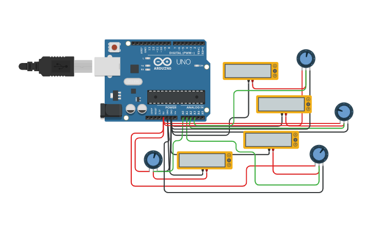 Circuit design SIMULACION 4 SENSORES | Tinkercad