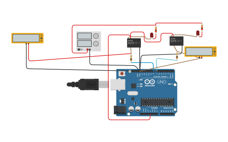Circuit design Copy of Example of LED for Air values using relays - Tinkercad