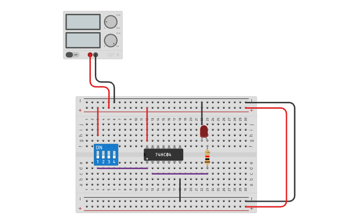 Circuit design logic NOT - Tinkercad