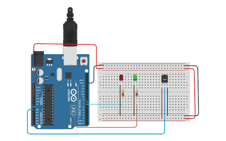 Circuit design Praktek Robotika - Sensor Analog | Tinkercad
