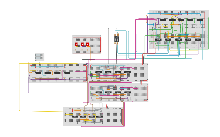 Circuit design contador hexadecimal assincrono - Tinkercad