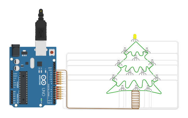 Circuit design RGB Christmas tree - Tinkercad