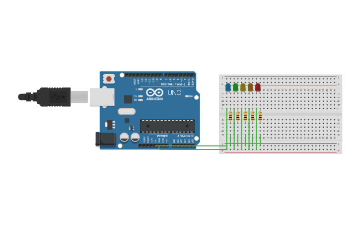 Circuit design หลอดไฟห้าสีฝีมหัศจรรย์ - Tinkercad