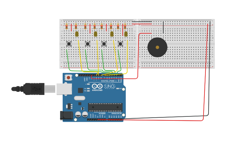 Circuit design Arduino memory game - Tinkercad