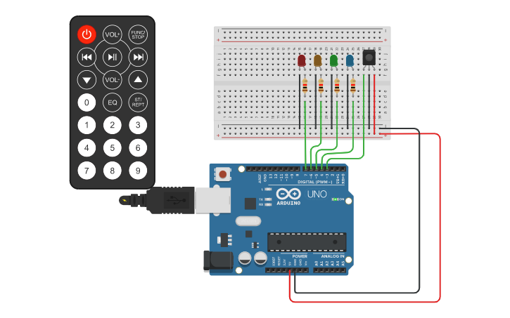 Circuit design IR Sensor with Remote - Tinkercad