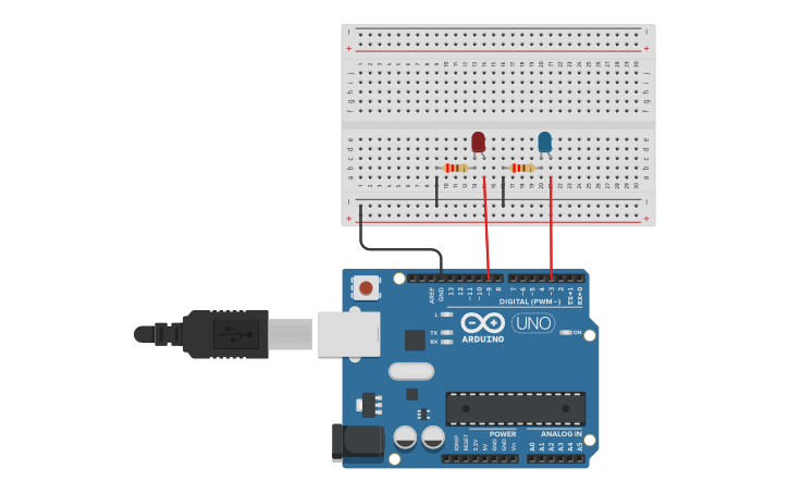 Circuit design Alternately Blinking LED - Tinkercad