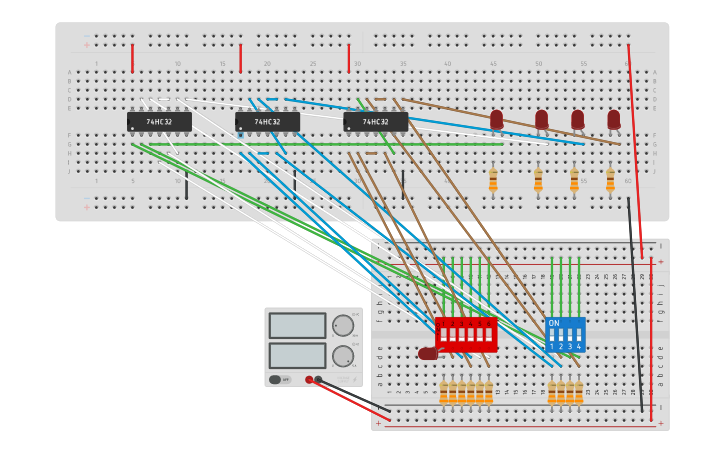 Circuit design Copy of Copy of codificador BCD | Tinkercad