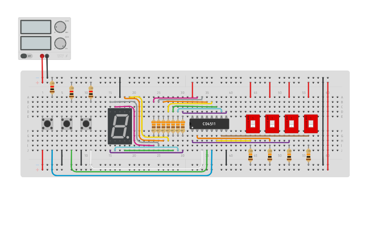 Circuit design EDII 11 - Decodificador BCD de 7 segmentos - Tinkercad Circuit design EDII 11 - Decodificador BCD de 7 segmentos - Tinkercad