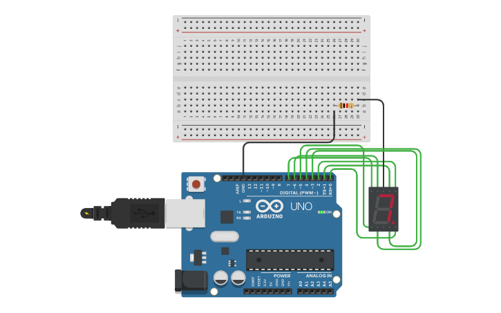 Circuit design 7 segment display - Tinkercad