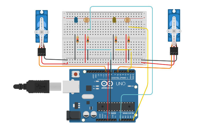 Circuit design practica con servomotores - Tinkercad