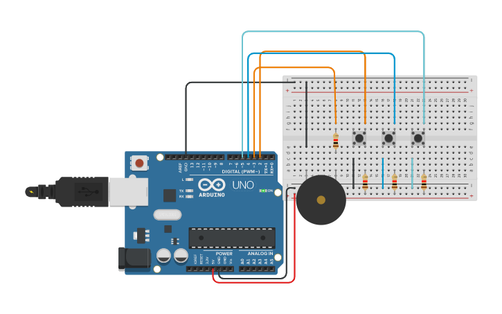 Circuit design session 9. buzzer with button | Tinkercad