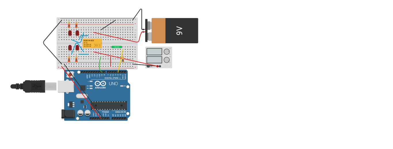 Circuit design DPDT relay - Tinkercad