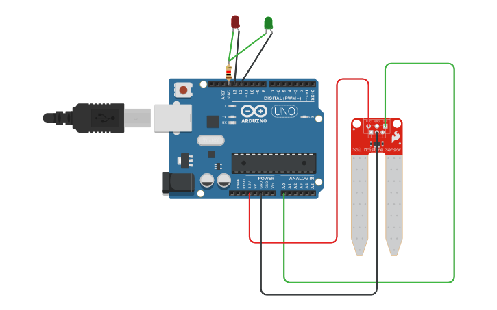Circuit design Soil Moisture - Tinkercad