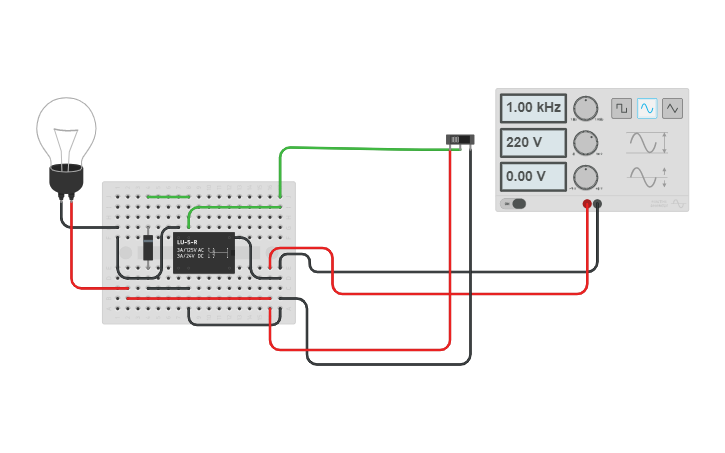 Circuit design Manejo de Relé con lámpara de potencia - Tinkercad