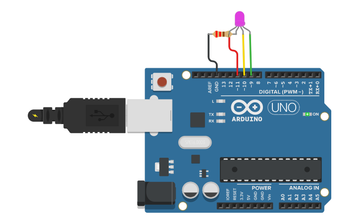 Circuit design LED RGB con arduino y una resistencia - Tinkercad