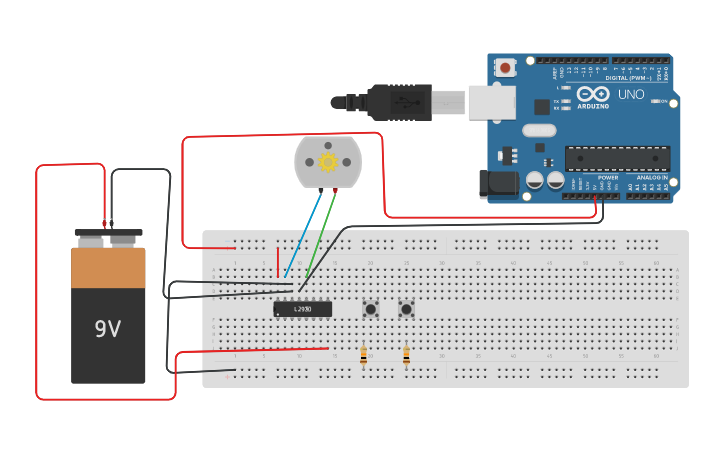 Circuit design Motor DC y Servo | Tinkercad