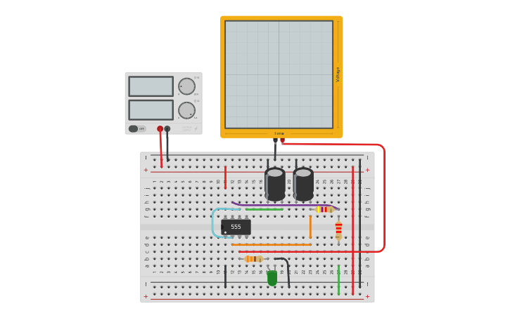 Circuit design ejercicio en clase 555 | Tinkercad