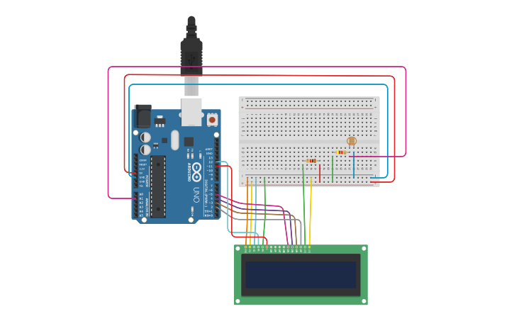 Circuit design LCD - PHOTORESISTOR - Tinkercad Circuit design LCD - PHOTORESISTOR - Tinkercad