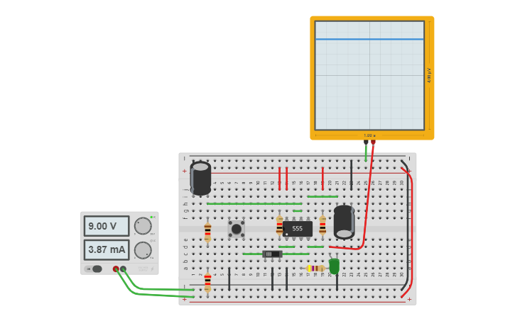 Circuit design 555 on,reset - Tinkercad