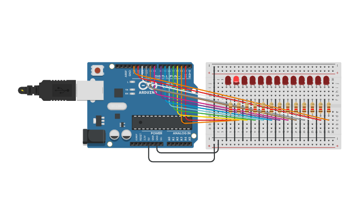 Circuit design 13 LEDS - Tinkercad