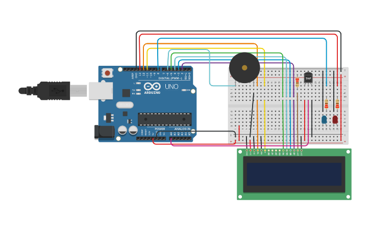 Circuit design sensor de temperatura | Tinkercad