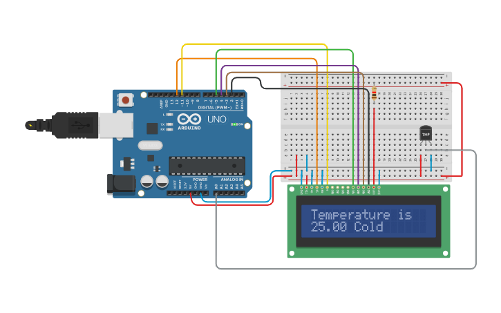 Circuit Design Lcd Датчик температуры Tinkercad