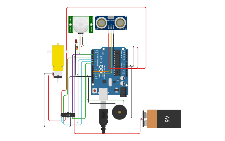 Circuit design Electrical Simulation for Security Robot | Tinkercad