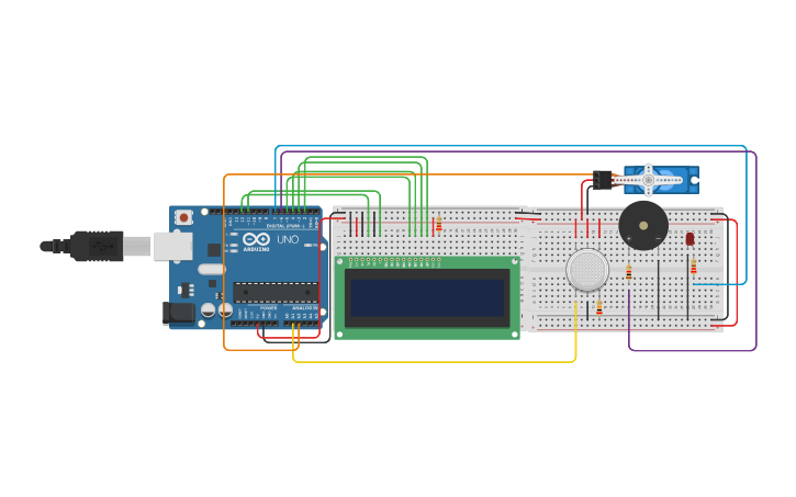 Circuit design PROJETO - SENSOR DE GÁS + LCD - Tinkercad