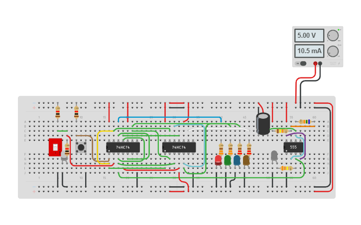 Circuit design Eng Javier Florez 702344 / 4 bits Shift Register | Tinkercad