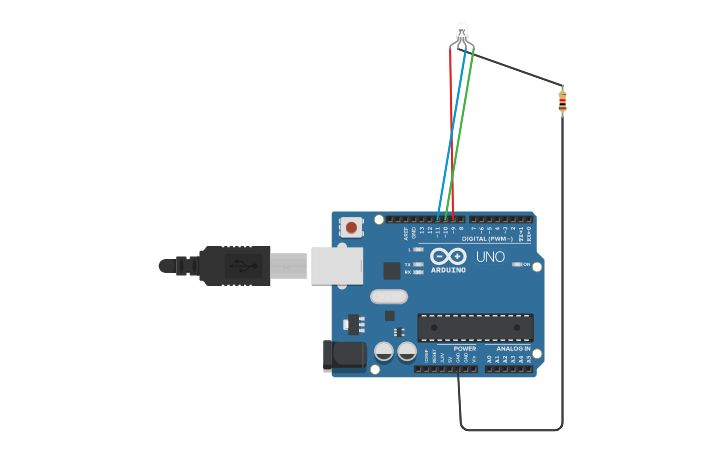 Circuit design RGB LED - Tinkercad