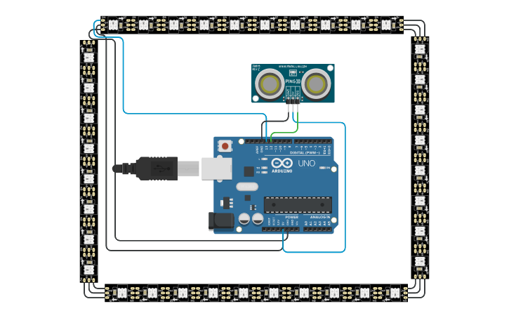 Circuit design Ultrasonic - Lights | Tinkercad