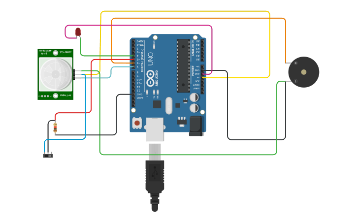 Circuit design Pendekteksian Gerakan Dengan Sensor PIR - Tinkercad
