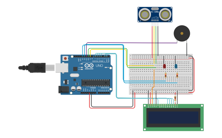 Circuit design Ultrasonic Alarm System - Tinkercad