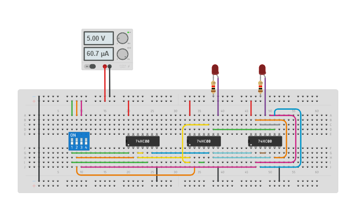 Circuit design full adder using universal gates - Tinkercad