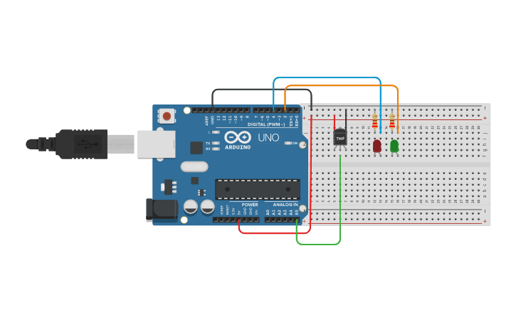 Circuit design Sensor de temperatura LM35 - Tinkercad Circuit design Sensor de temperatura LM35 - Tinkercad